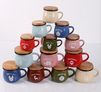 China colorful ceramic coffee mug with wooden cap/wooden lid for sale