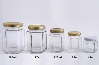 China 45ml-285ml hexagonal glass jars for honey/ for sale