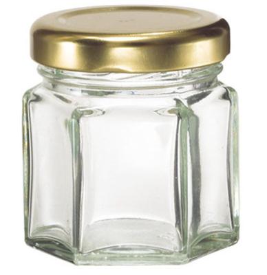 China simple hexagon glass jar for honey, pickles,candy for sale