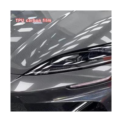 China High Gloss Ppf Color Wrap Roll 3D Carbon Fiber BLACK Self Adhesive Easy Maintenance for sale