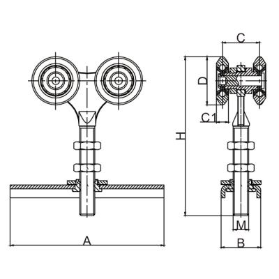 China Diâmetro de suspensão deslizante industrial 38mm do dobro da roda do trole do trilho de porta do celeiro do rolo da trilha à venda