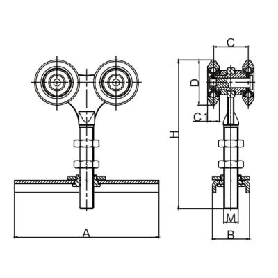 Cina 25mm quattro ruote del rullo del gancio del portone di scivolamento dei rulli con i cuscinetti in vendita