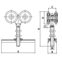 China Silver Four Rollers Slide Hanging Door Rollers 44mm With Forge Centre Plate for sale