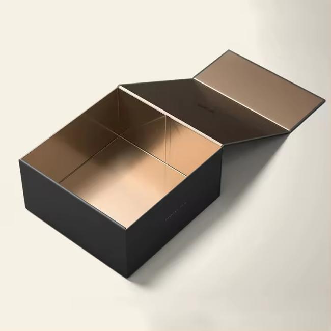 Square foldable cardboard gift box with magnetic lid - open view