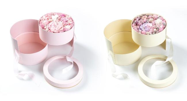 Round flower box with clear PVC window - side view