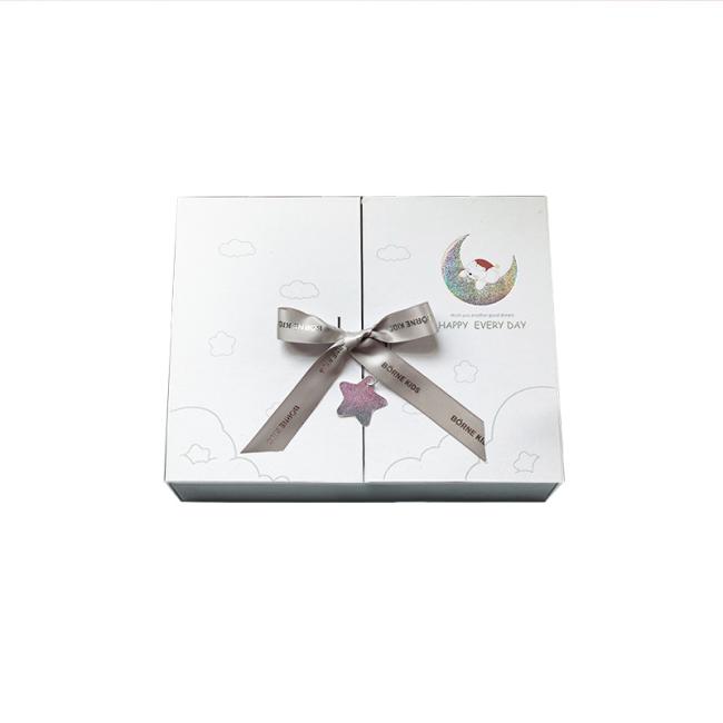 Flat pack demonstration of rigid double door gift box design