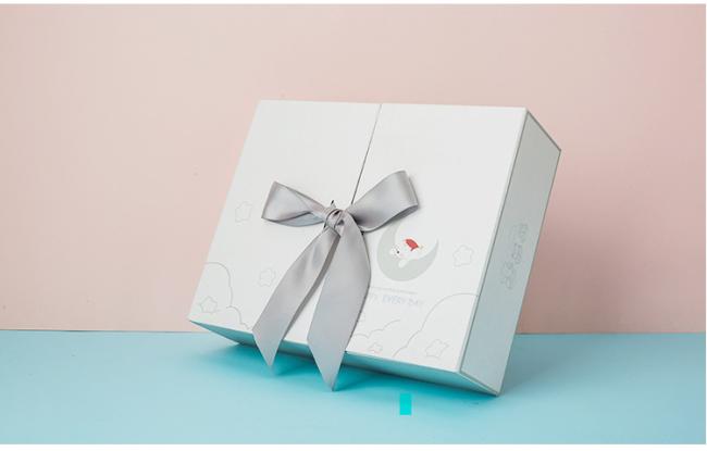 Close-up of embellished ribbon detail on premium gift box