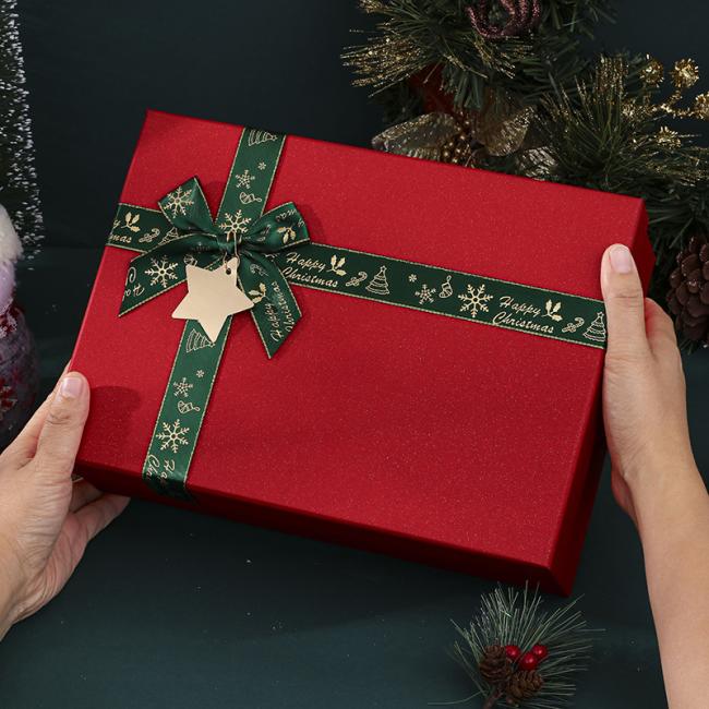 Custom rigid paper gift box with festive design - close-up