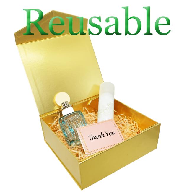 Gold magnetic foldable gift box close-up detail