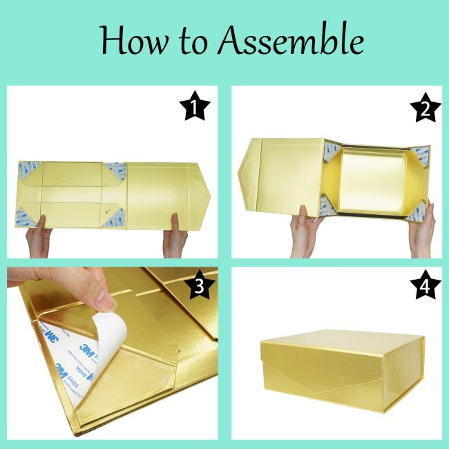 Gold magnetic foldable gift box in use