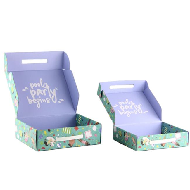 Recycled cardboard mailer box with handle ribbon - side view