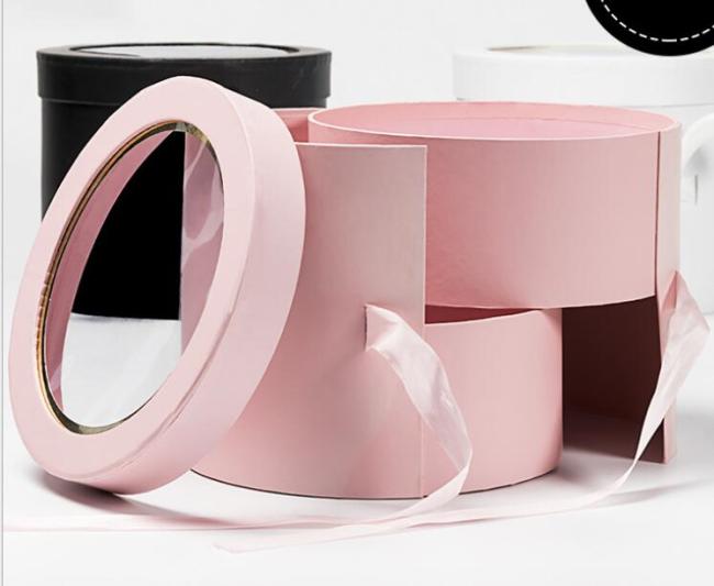 Waterproof round flower packaging box front view