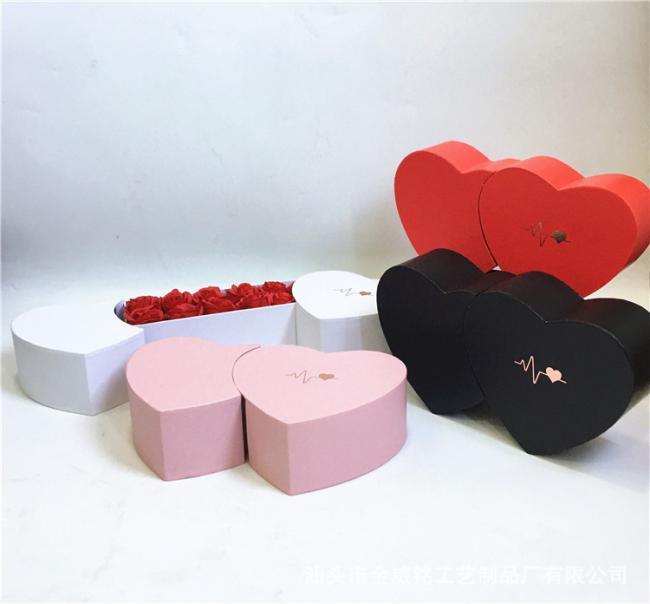 Front view of double heart shaped gift box showing CMYK color printing