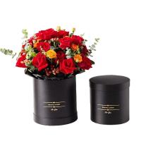 Quality CMYK Round Gold Foil Logo Black Flower Hat Box Handmade For Fresh Flower for sale