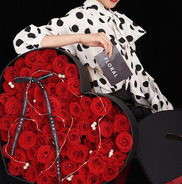 Quality Heart Shape Rigid Paperboard Gift Florist Bouquet Box Matt Black For Rose Packaging for sale