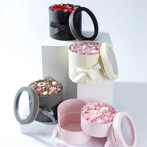 Quality Clear PVC Window Round Mother'S Day Flower Hat Box Floral Packaging Matte Glossy Lamination for sale