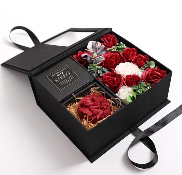 Quality Valentine'S Day Paperboard Cardboard Black Flower Box For Red Roses Gift Soap for sale