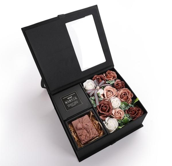 Quality Valentine'S Day Paperboard Cardboard Black Flower Box For Red Roses Gift Soap for sale