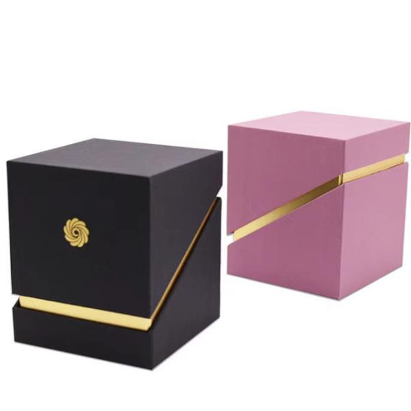 Quality UV Coating Embossing Rigid Black Candle Packaging Box With Lid OEM for sale