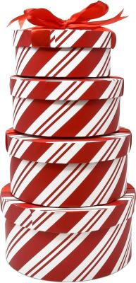 China Craft Christmas Round Nesting Gift Boxes With Lids 4 Pack Red And White For Candy Cookie for sale