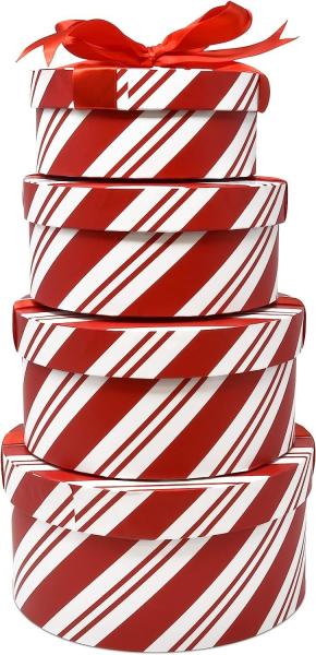 Quality Craft Christmas Round Nesting Gift Boxes With Lids 4 Pack Red And White For for sale