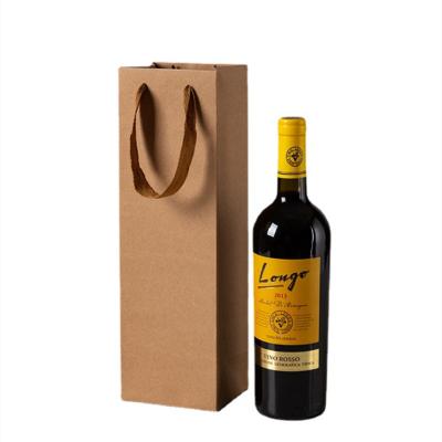 China Drawstring Handle Recyclable Paper Kraft Wine Bottle Bags Coated Paper Matt Laminantion for sale