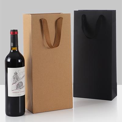 China Drawstring Handle Recyclable Paper Kraft Wine Bottle Bags Coated Paper Matt Laminantion for sale