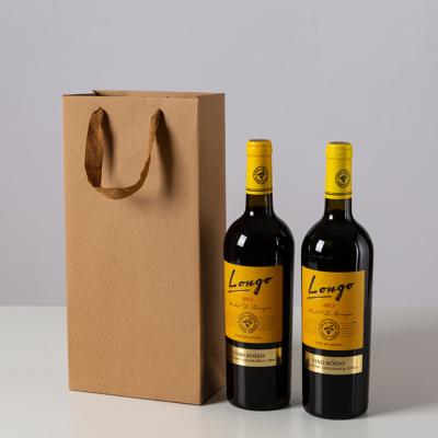 China Drawstring Handle Recyclable Paper Kraft Wine Bottle Bags Coated Paper Matt Laminantion for sale