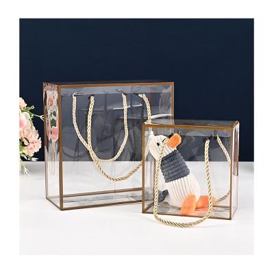 China Simple Folding PET PVC Tote Transparent Plastic Pvc Box Gift Packaging With Handle for sale