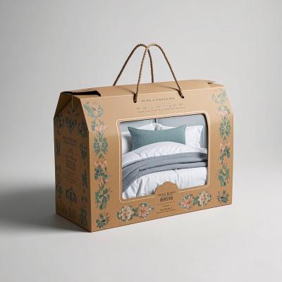 Китай Настраиваемая цветовая печатная экологически чистая многоразовая постельная упаковка Подарочная коробка с окном и ручкой продается