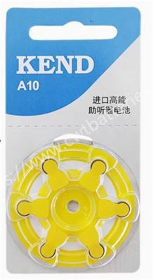China KEND A10 1.45V Hearing Zinc Air Battery Audiphones Yellow Disposable Battery for sale