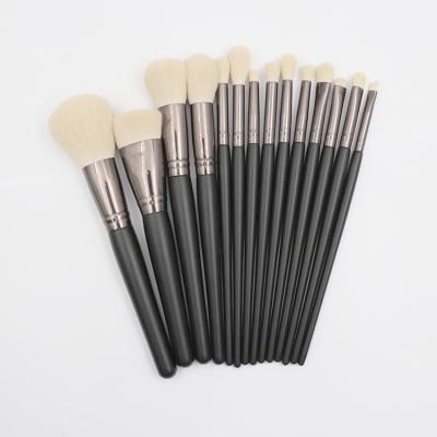 China Wood Handle Black 14Pcs Private Label Makeup Brush Set 19.6*1.7cm for sale