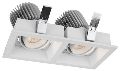 China White Square Trim Tiltable 2*7W 3000K LED Recessed Downlight Double Head 180mA for sale