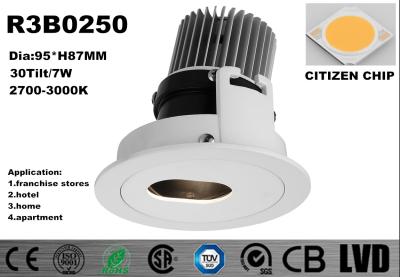 Cina 30 PANNOCCHIA di alluminio LED Downlight del diametro 95*H87MM di bianco di rendimento elevato 3000K di inclinazione 7W di grado in vendita