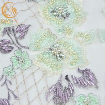 Cina Il bello ricamo verde 3D merletta il poliestere del tessuto 20% per i vestiti da sera in vendita