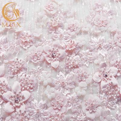 Cina Del fiore 3D di lunghezza del ricamo su misura pizzo eccellente tessuto floreale del pizzo di rosa del 1 iarda in vendita