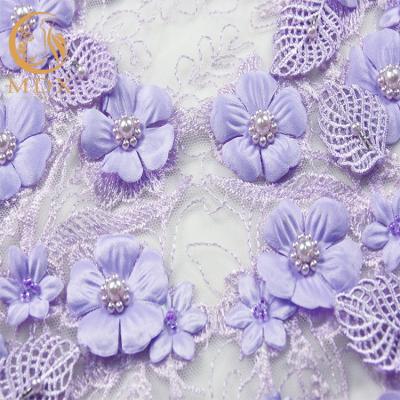 Cina Il tessuto ricamato/porpora del pizzo del fiore 3D merletta il poliestere materiale per il vestito da sera in vendita
