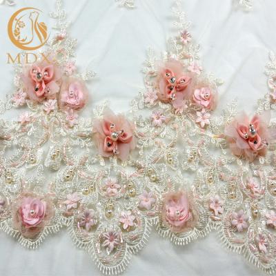 Cina Il fiore fatto a mano puro arrossisce larghezza rosa del tessuto MDX 135cm del pizzo ricamata in vendita