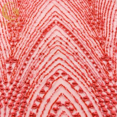 Cina Lavoro manuale di nylon brillante degli zecchini 80% dei tessuti del pizzo di nozze della Nigeria in vendita