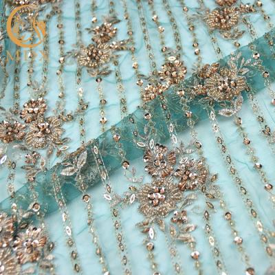 Cina Modo George Embroidery Lace Fabrics Green Mesh Handmade 20% Polyeter in vendita