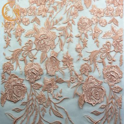 中国 素晴らしいナイロン刺繍された網のレースの生地/ピンクのレース物質的な91.44cmの長さ 販売のため