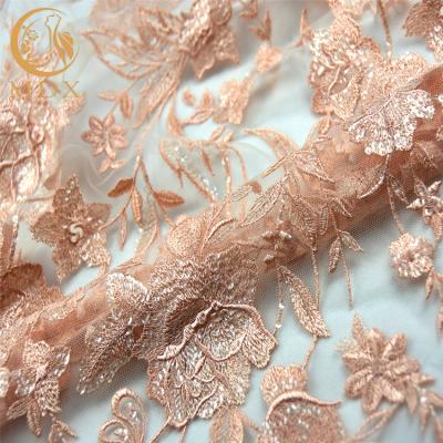 中国 素晴らしいナイロン刺繍された網のレースの生地/ピンクのレース物質的な91.44cmの長さ 販売のため