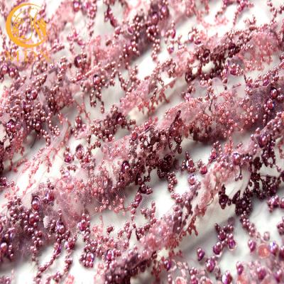 Cina Il tessuto fucsia del pizzo del ODM ha ricamato il nylon di 80% con la decorazione di scintillio in vendita
