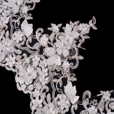 Cina Bello poliestere di Mesh Embroidered Decorative 20% del tessuto della disposizione del pizzo del fiore 3D in vendita