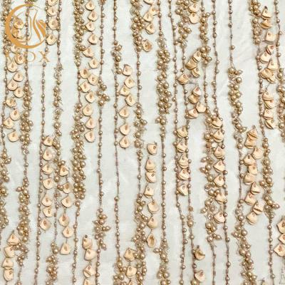 Cina Tessuto del pizzo del ricamo del fiore del vestito da sposa 3D con le perle pesanti in vendita