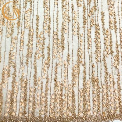Cina Tessuto del pizzo del ricamo del fiore del vestito da sposa 3D con le perle pesanti in vendita