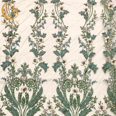 Cina Tessuti nuziali del pizzo di applique verde su ordinazione 3D per gli abiti da sera in vendita
