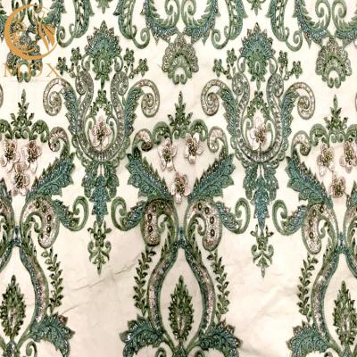 Cina Tessuti nuziali del pizzo di applique verde su ordinazione 3D per gli abiti da sera in vendita
