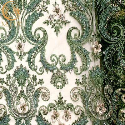 Cina Tessuti nuziali del pizzo di applique verde su ordinazione 3D per gli abiti da sera in vendita