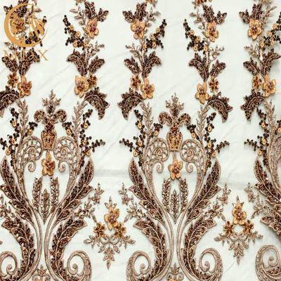 Cina Tessuto amichevole eco- del pizzo di applique con il ricamo fatto a mano delle perle in vendita